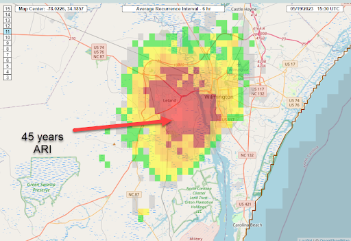 Flash flooding across New Hanover & Brunswick Counties, particularly Leland, on May 19, 2023